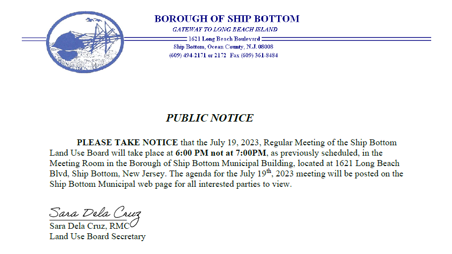 Land Use Board – Borough of Ship Bottom